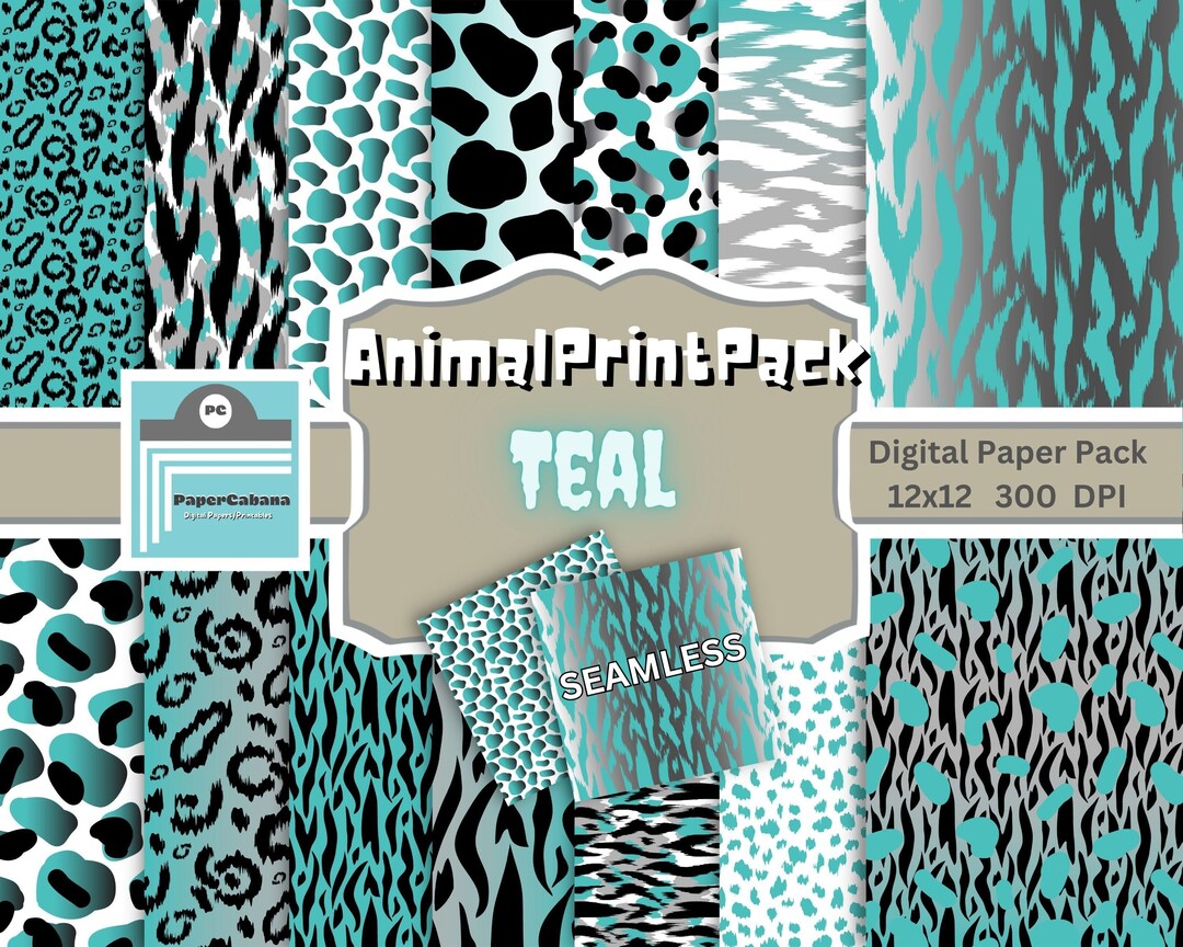 Animal Print Digital Paper,teal Blue Animal Print Seamless Paper ...