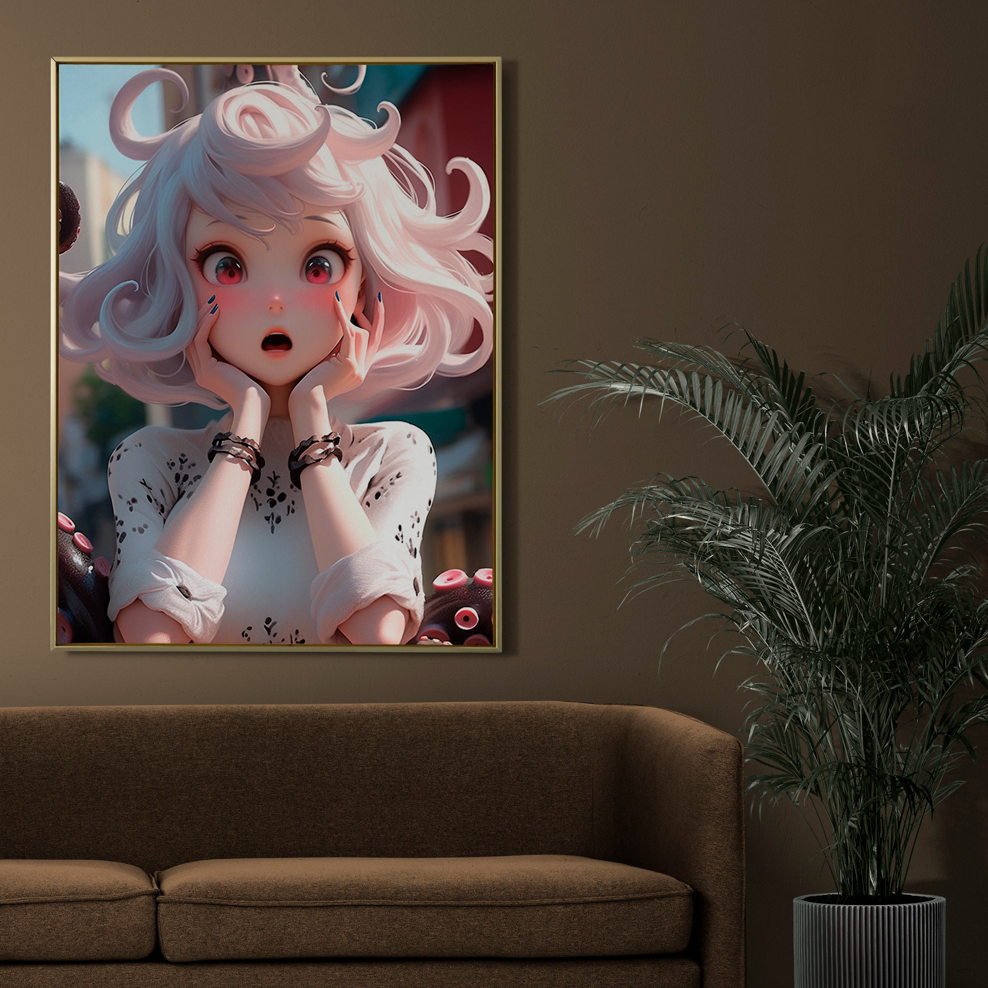 Surprised Tentacle Anime Girl Art Anime Pink Tentacle Girl Etsy