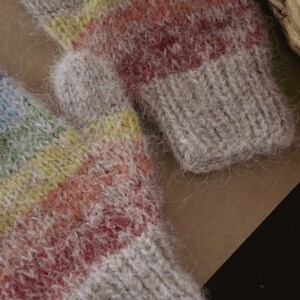 Rainbow Mittens, Hand-knitted Gloves for Kids, Wool and Mohair Fiber ...