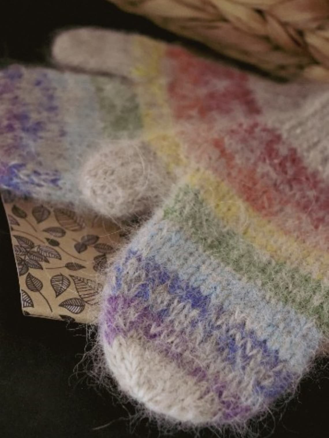 Rainbow Mittens, Hand-knitted Gloves for Kids, Wool and Mohair Fiber ...