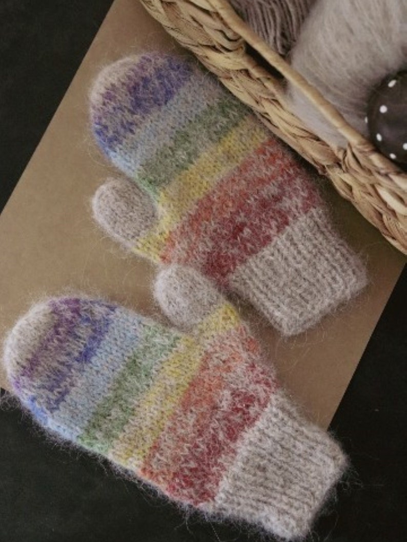Rainbow Mittens, Hand-knitted Gloves for Kids, Wool and Mohair Fiber ...
