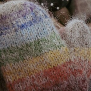 Rainbow Mittens, Hand-knitted Gloves for Kids, Wool and Mohair Fiber ...