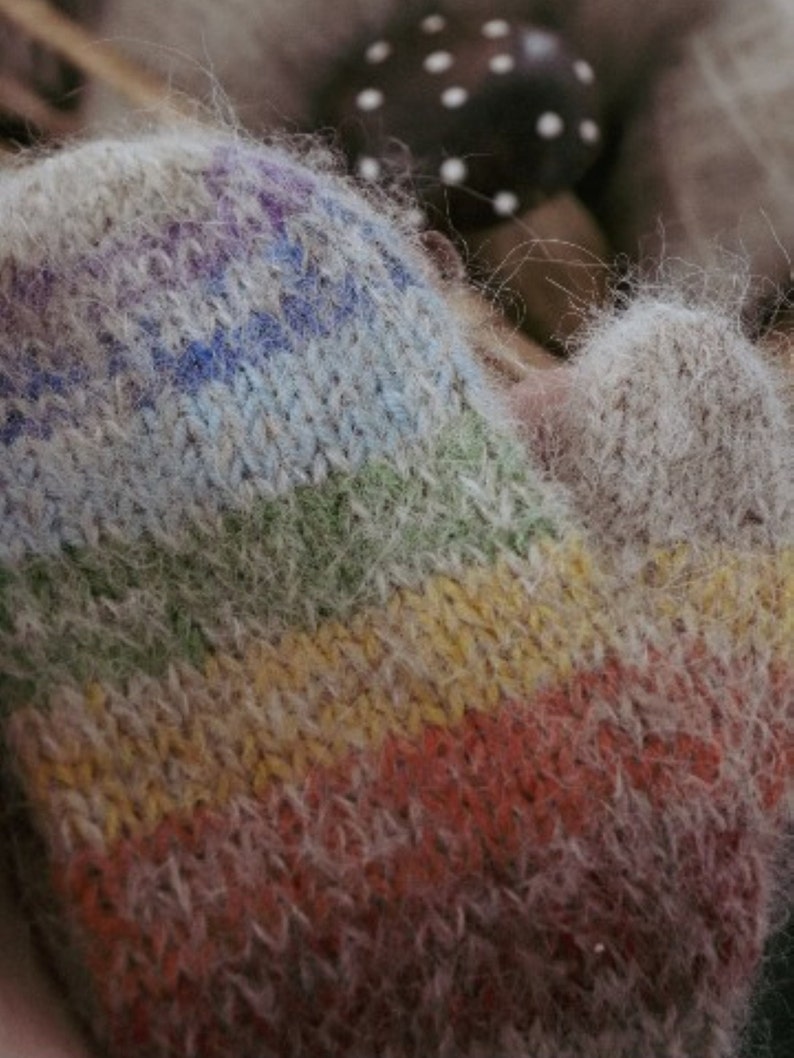 Rainbow Mittens, Hand-knitted Gloves for Kids, Wool and Mohair Fiber ...