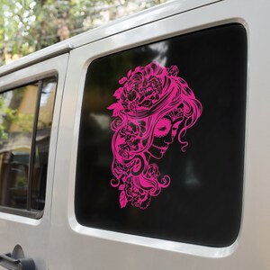 Elegant Sugar Skull With Blossoming Flowers in Hair Vinyl Decal for ...