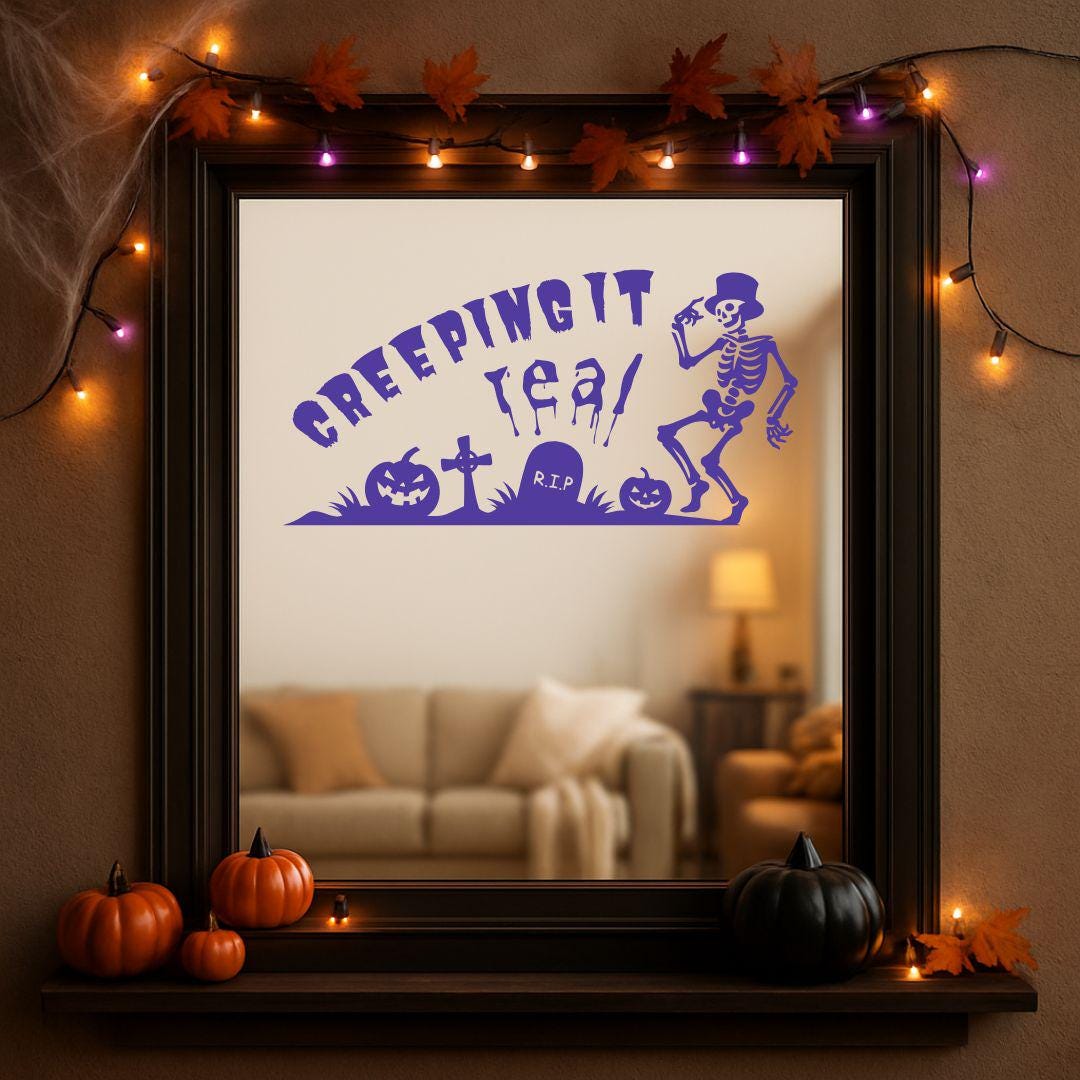 Creeping It Real Halloween Vinyl Decal: Skeleton, Pumpkin, Graveyard ...