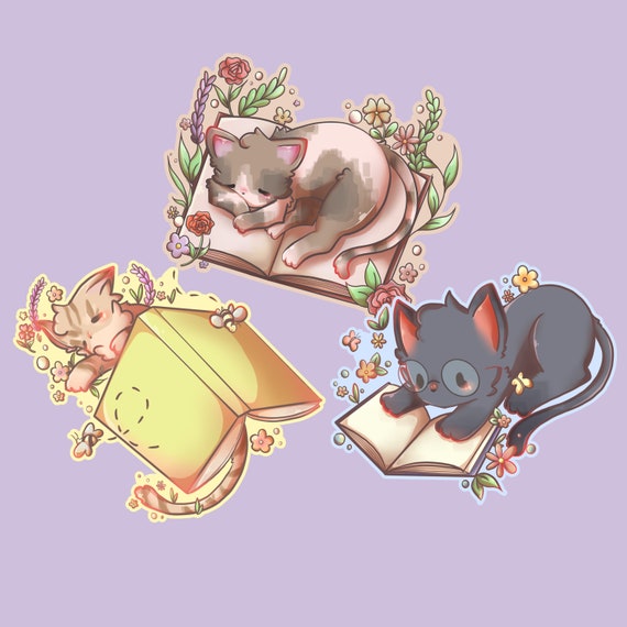 Cute Book Cats Sticker Set - Etsy