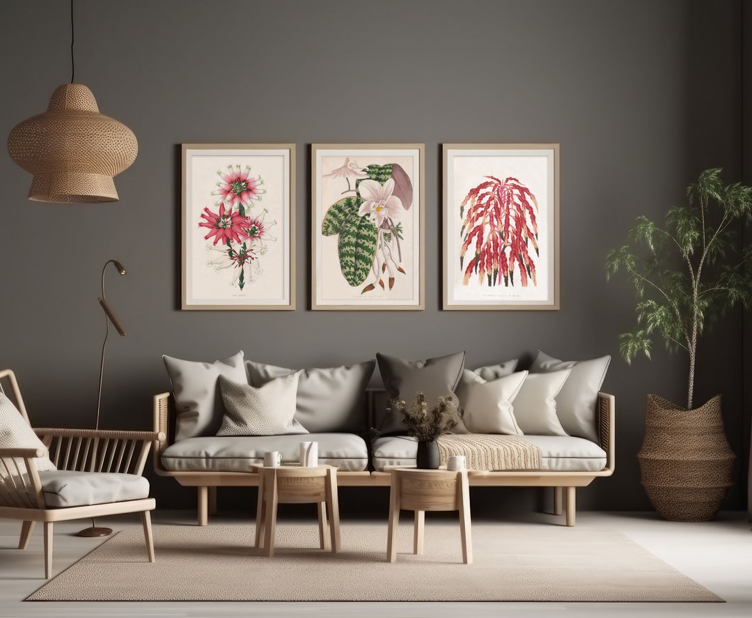 Set of 3 Tropical Botanical Prints, Flower Posters, Floral Wall Sets ...