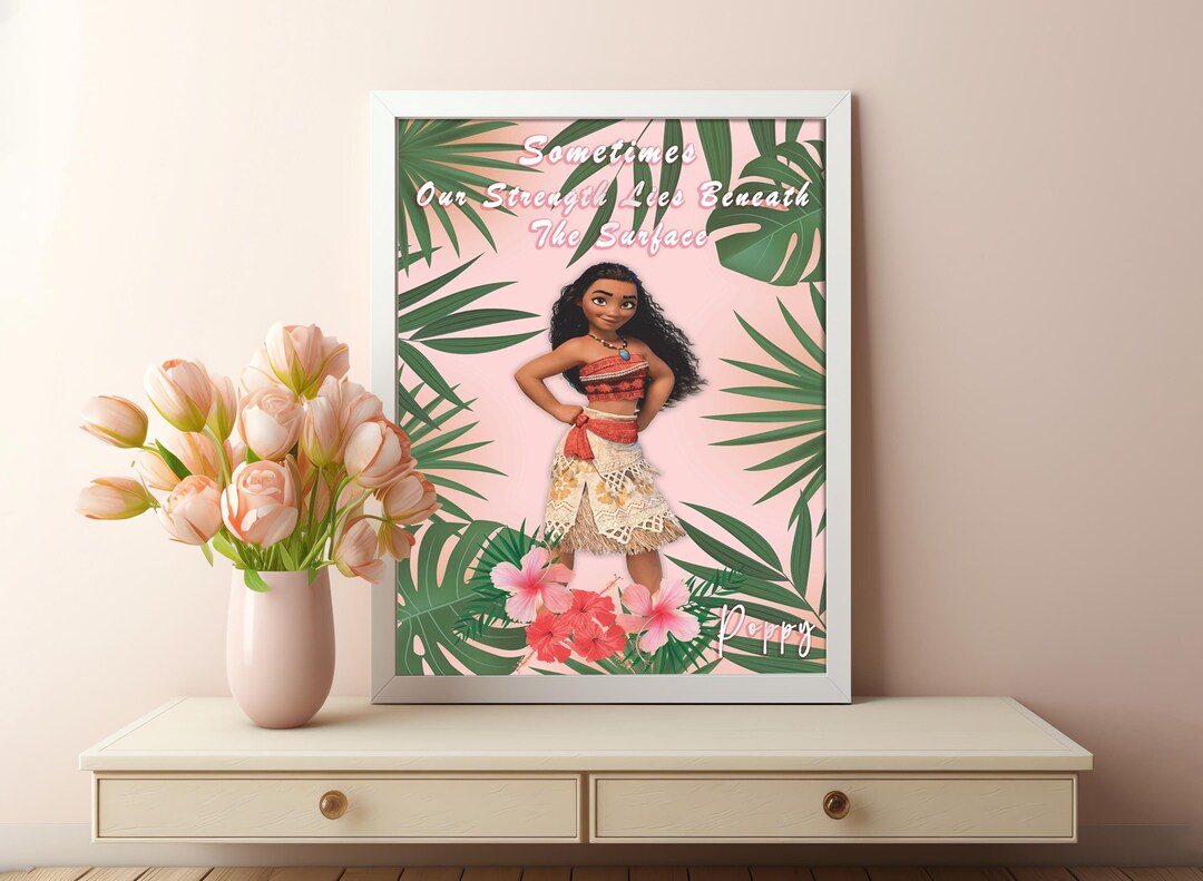 Moana Personalised Poster, Tropical Art Print, Disney Girls Bedroom ...