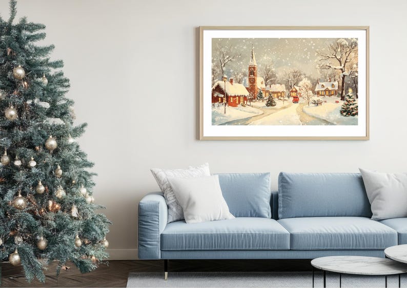 Winter Village Art Print Vintage Christmas Town Picture Festive Decor ...