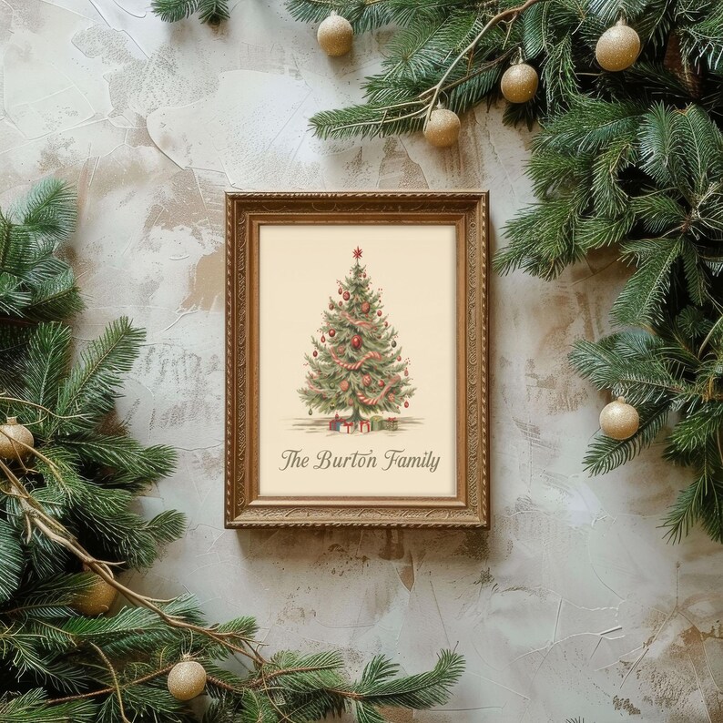 Christmas Tree Family Print Vintage Personalised Festive Tree Poster ...