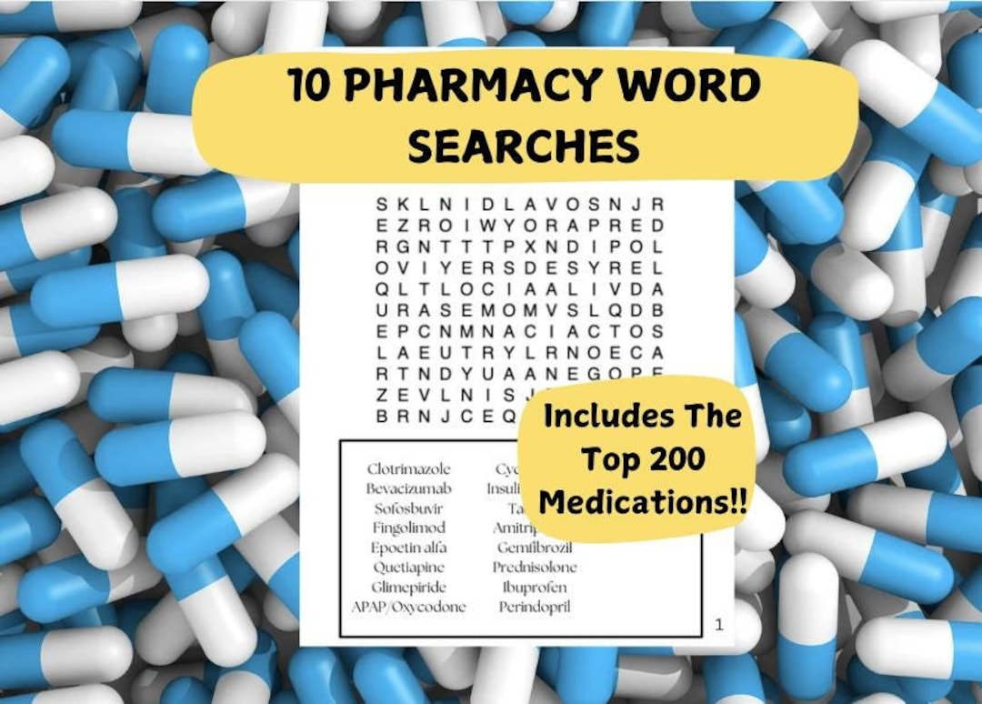 Top 200 Drugs Pharmacy Word Search Game - Etsy