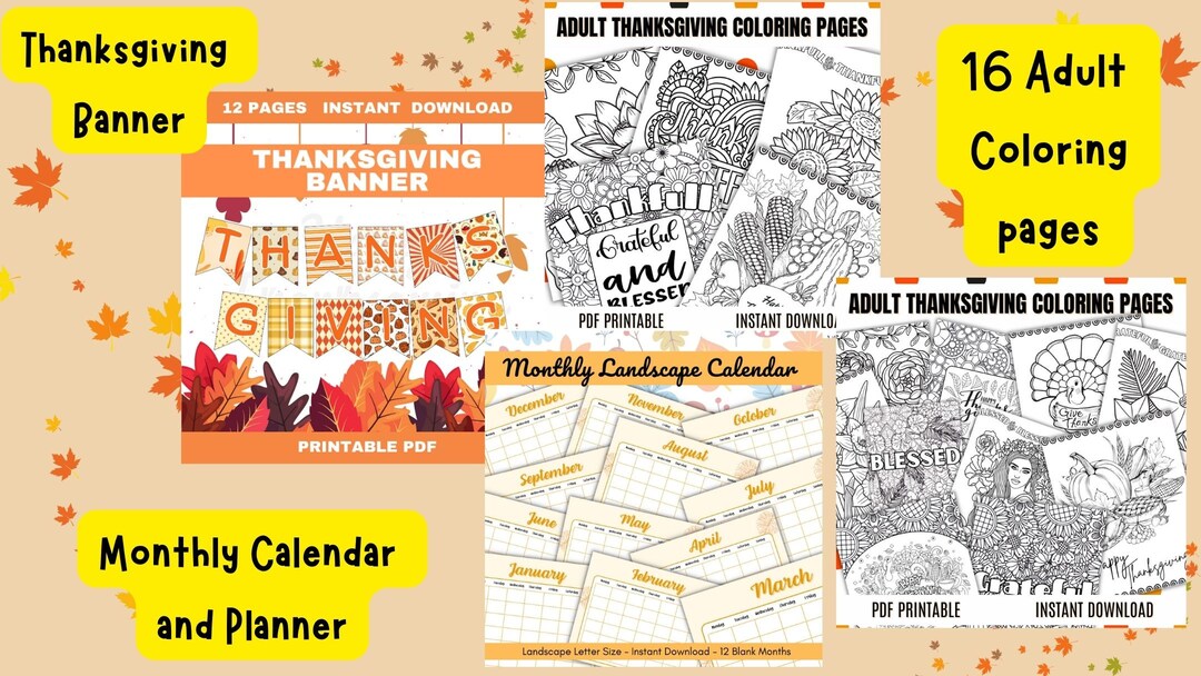 Fall and Thanksgiving Adult Coloring Pages - Etsy