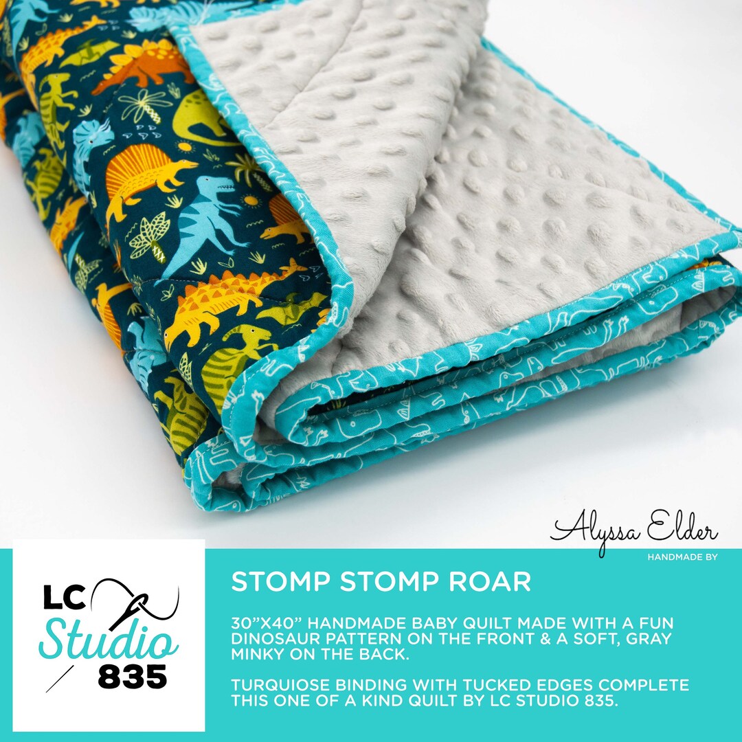 Stomp, Stomp Roar Dino Baby Quilt With Grey Minky - Etsy