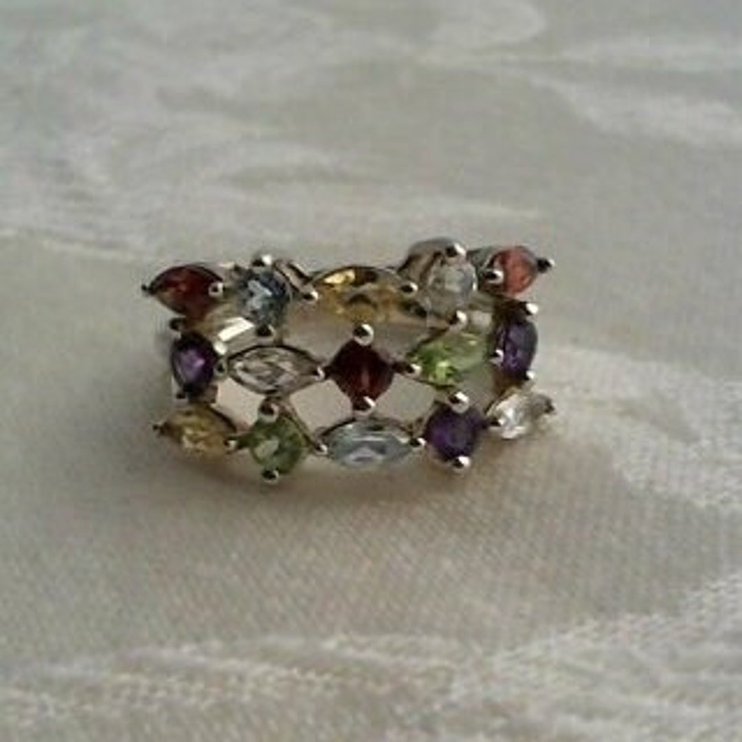 Vintage Sterling Silver .925 Multi-color Multi-gemstone Multi-cluster ...