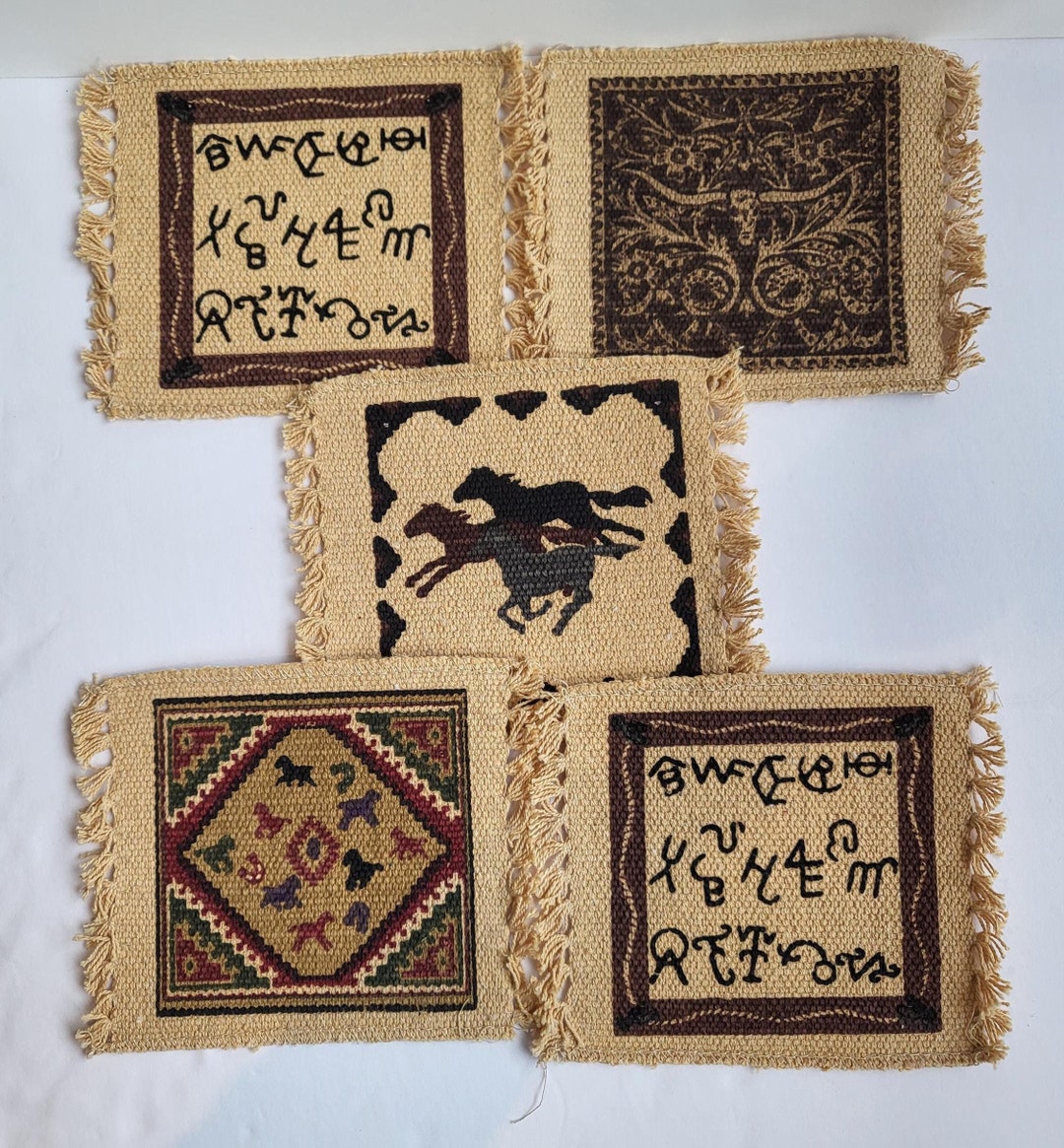 VINTAGE Western Style Cotton Woven COASTERS (lot of 5) Assortment/6 ...