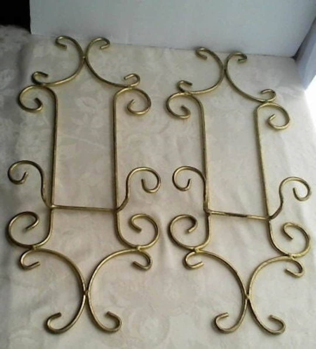 Vintage Pair of Antique Gold Toned Wrought Iron Metal Plate Racks ...