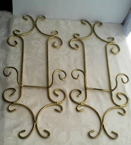 Vintage Pair of Antique Gold Toned Wrought Iron Metal Plate Racks ...