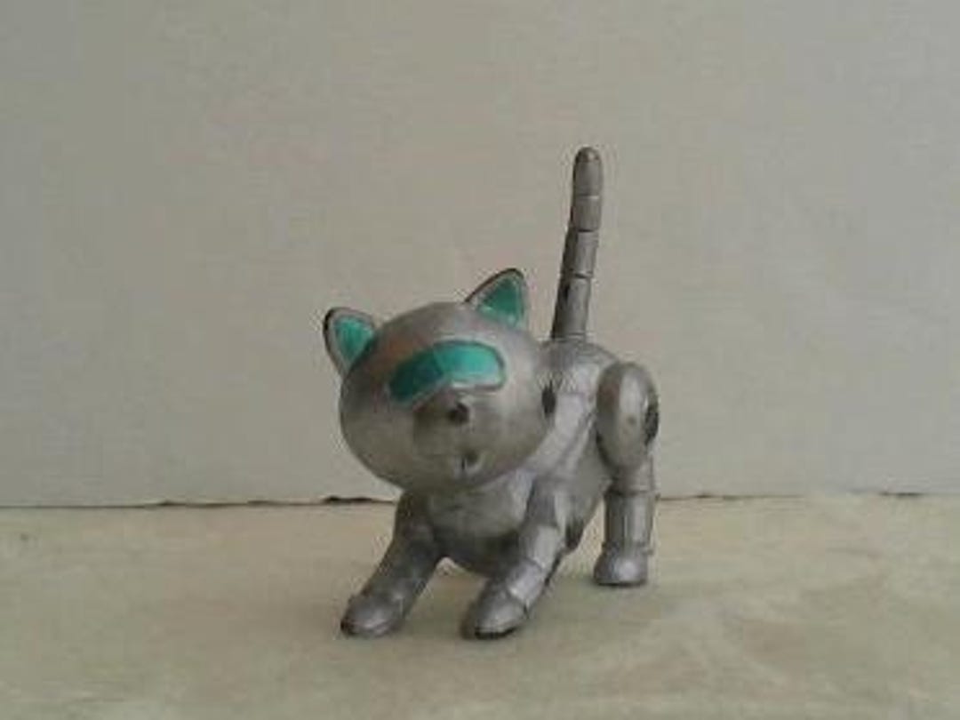 Vintage PVC Cute Silver Robot Cat With Blue Green Goggles/1980s/mini ...
