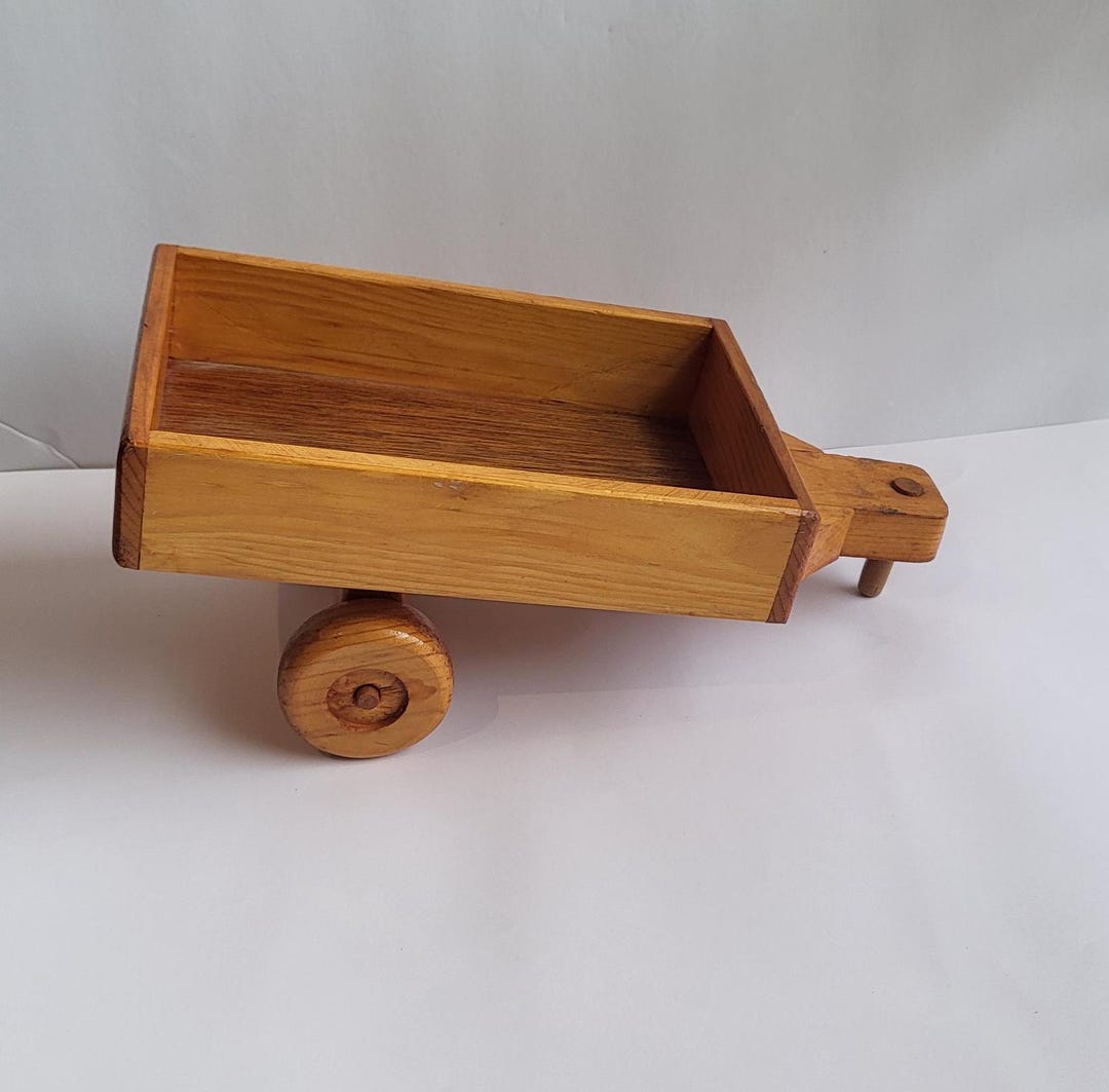 Vintage Wooden Oak Wagon Trailer Toy/two Wheel Farm Cart Wagon W/wooden ...