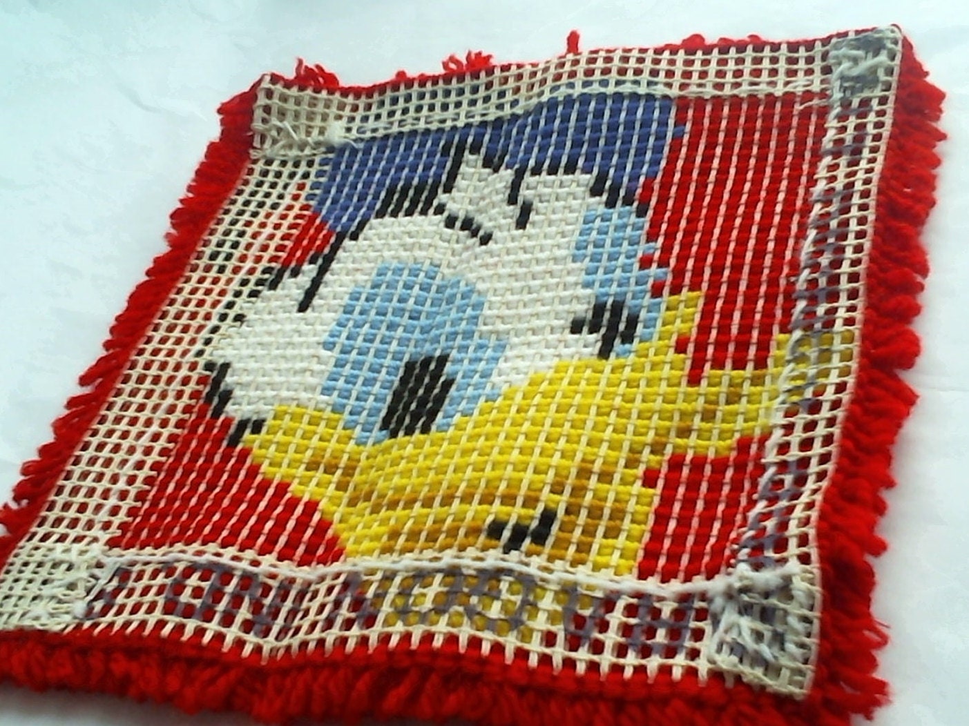 Vintage (1970s) Donald Duck Latch Hook Hanging Rug or Pillow Front ...