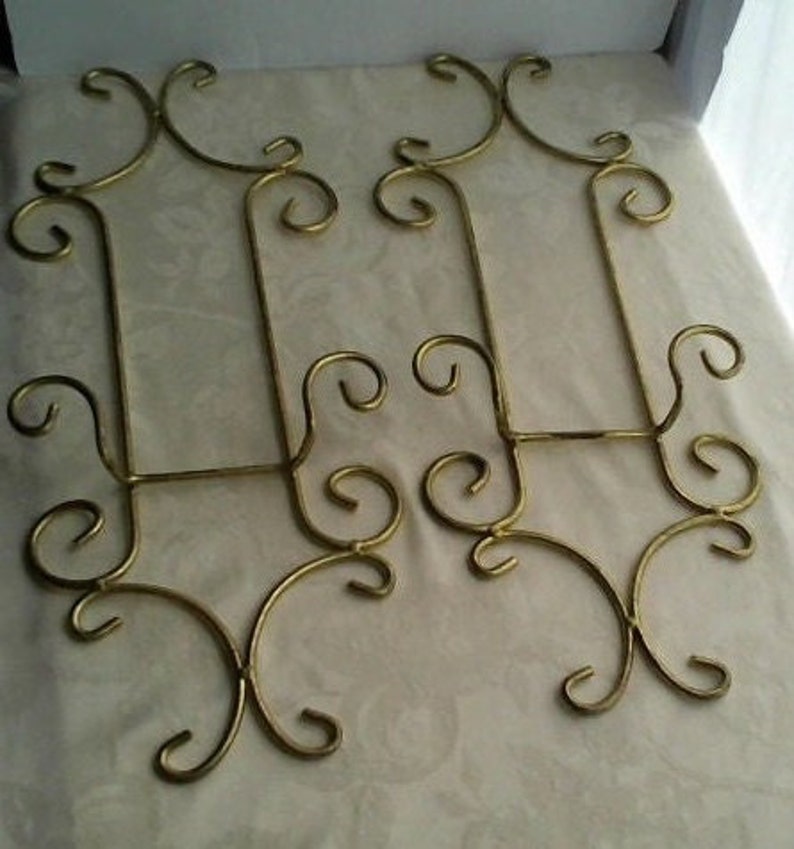 Vintage Pair of Antique Gold Toned Wrought Iron Metal Plate Racks ...