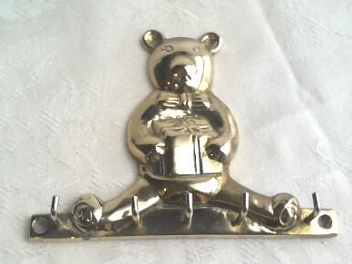 VINTAGE Brass Teddy Bear Key HOLDER Rack/wall Hanging/five Key Hooks ...