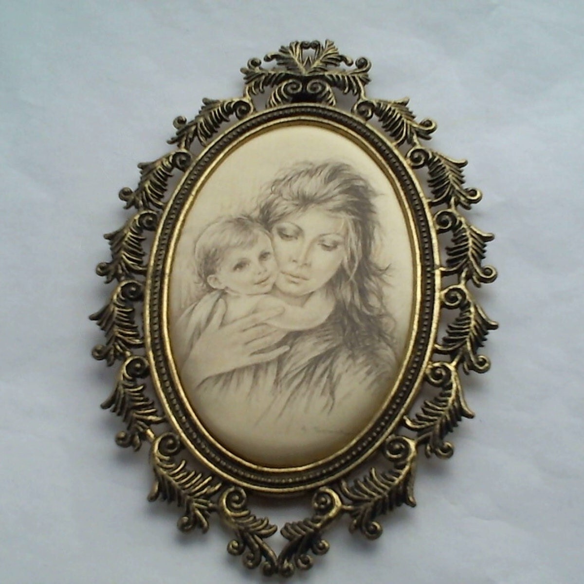 Vintage Serigraph on Satin in Brass Ornate Frame by Italian Artist ...