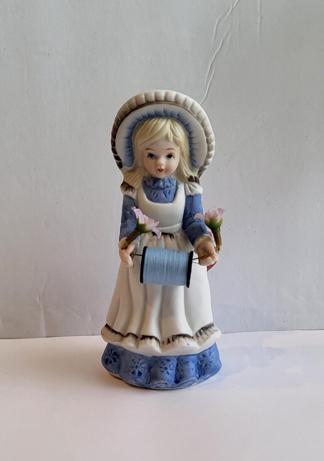 Vintage Porcelain Sweet Girl Figurine Sewing Thread & Scissors Holder ...