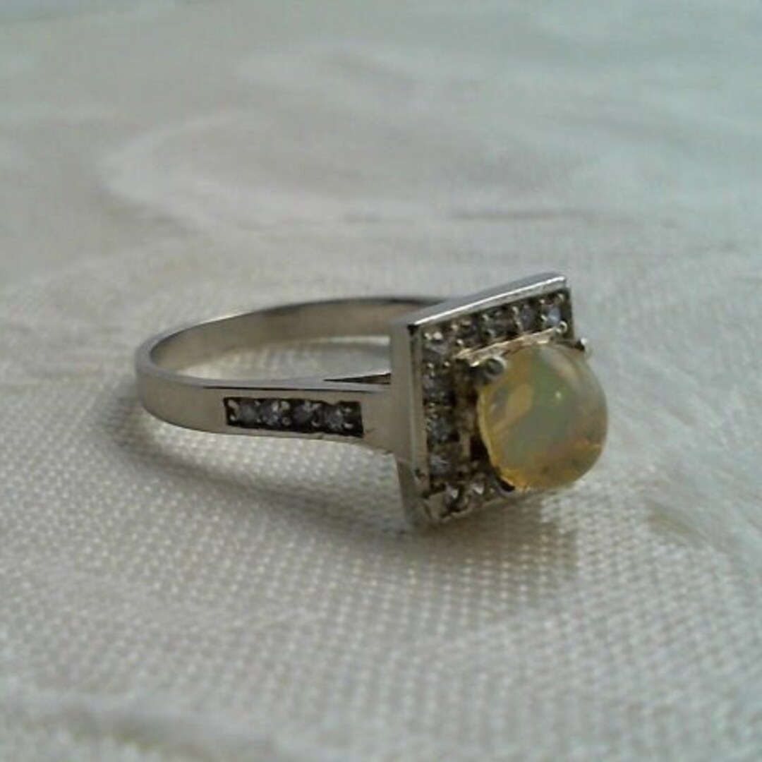 Vintage Mexican Fire Oval Yellow Opal Cabochon on Sterling Silver .925 ...