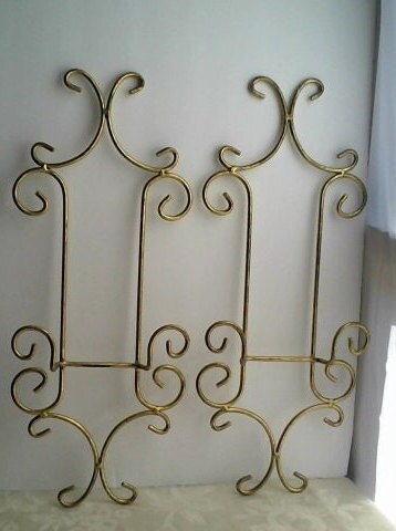 Vintage Pair of Antique Gold Toned Wrought Iron Metal Plate Racks ...