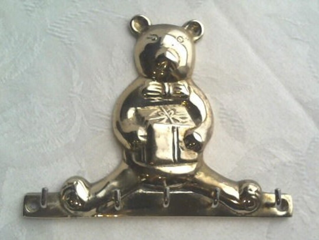 VINTAGE Brass Teddy Bear Key HOLDER Rack/wall Hanging/five Key Hooks ...