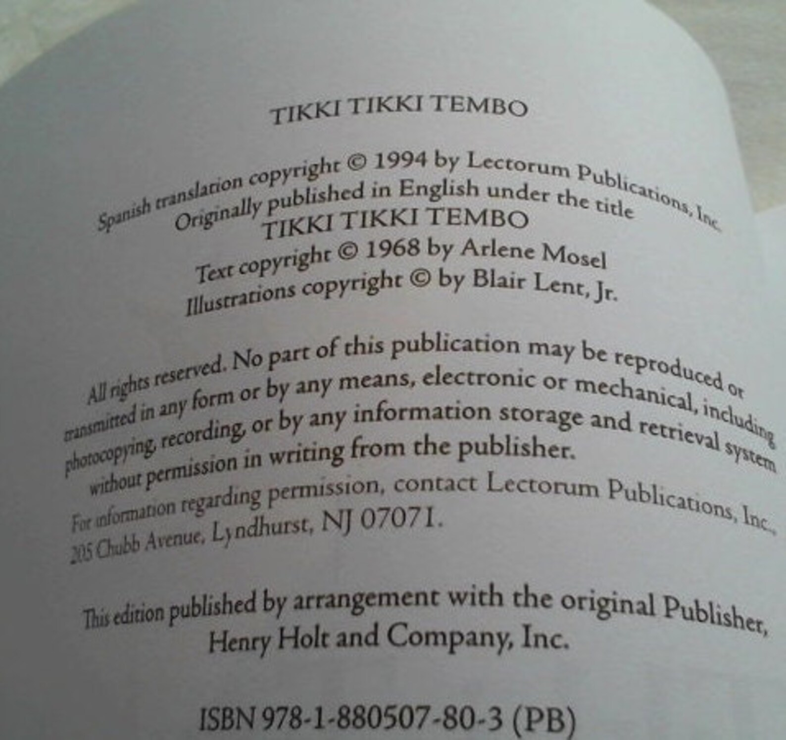 Vintage Book tikki Tikki Tembo Version De Arlene Mosel/ilustrado Por ...