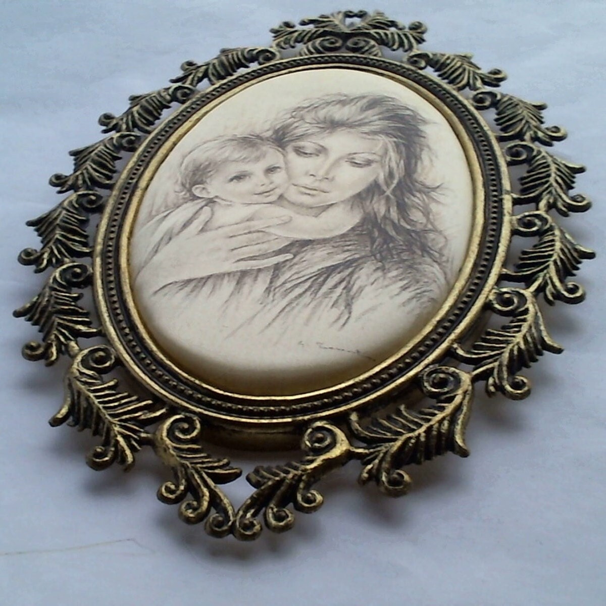 Vintage Serigraph on Satin in Brass Ornate Frame by Italian Artist ...