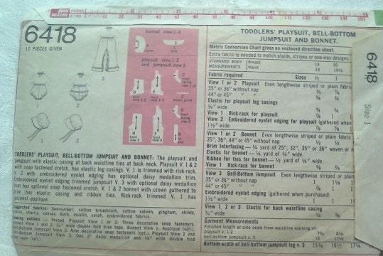 VINTAGE Cute Toddlers' Sewing Patterns lot of 2/simplicity 6418 Size 1 ...