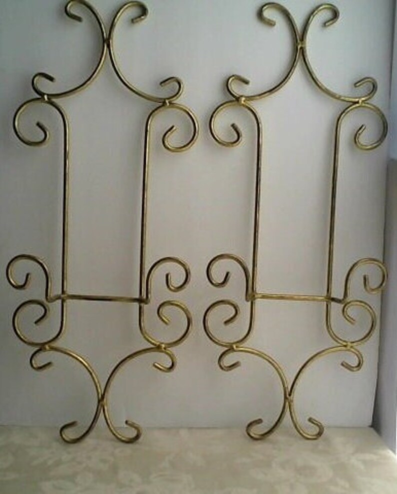 Vintage Pair of Antique Gold Toned Wrought Iron Metal Plate Racks ...
