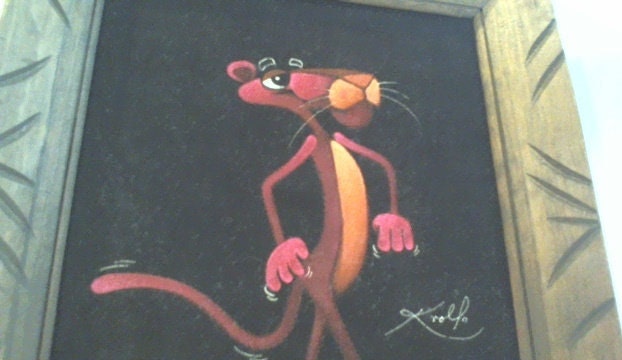 Vintage PINK PANTHER Painting on Black Velvet/wooden - Etsy