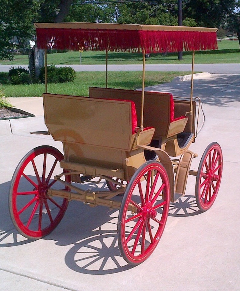 Miniature Horse Drawn Surrey Beige Vinyl Top W/red Fringe/2-seater 5/8 ...