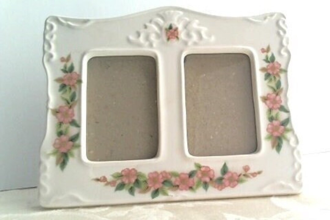 VINTAGE Victorian Style Ceramic White With Floral Design Double 3" X 2 ...