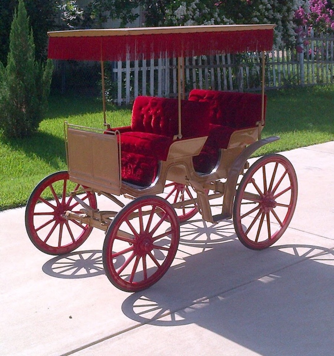 Miniature Horse Drawn Surrey Beige Vinyl Top W/red Fringe/2-seater 5/8 ...