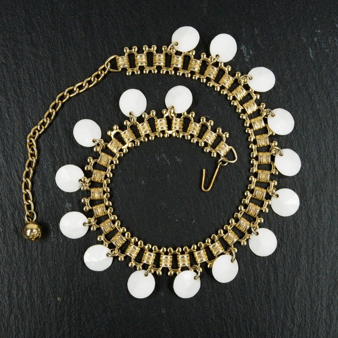 Vintage 60s 70s Choker Necklace Gold Tone Links Faceted White - Etsy