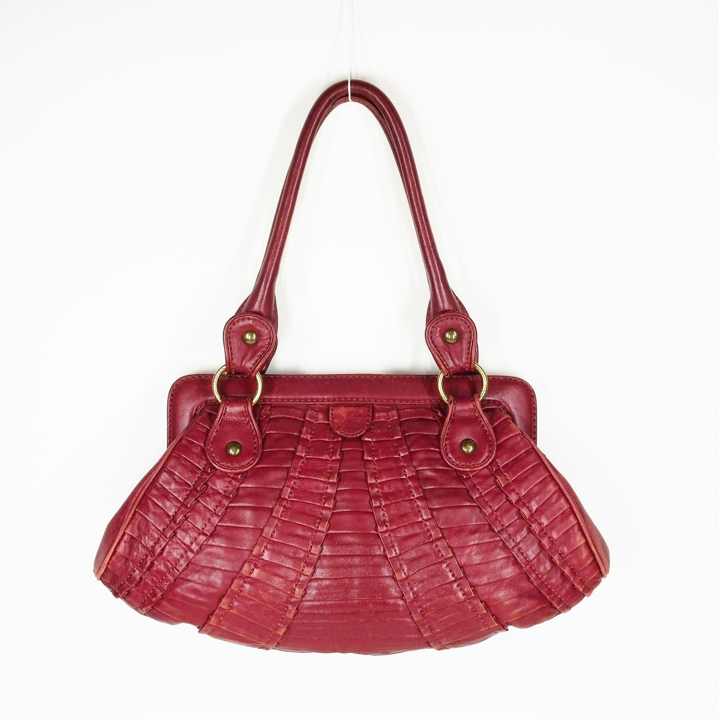 Isabella Fiore Genuine Leather Dark Red Handbag: Hobo Satchel Shopper ...