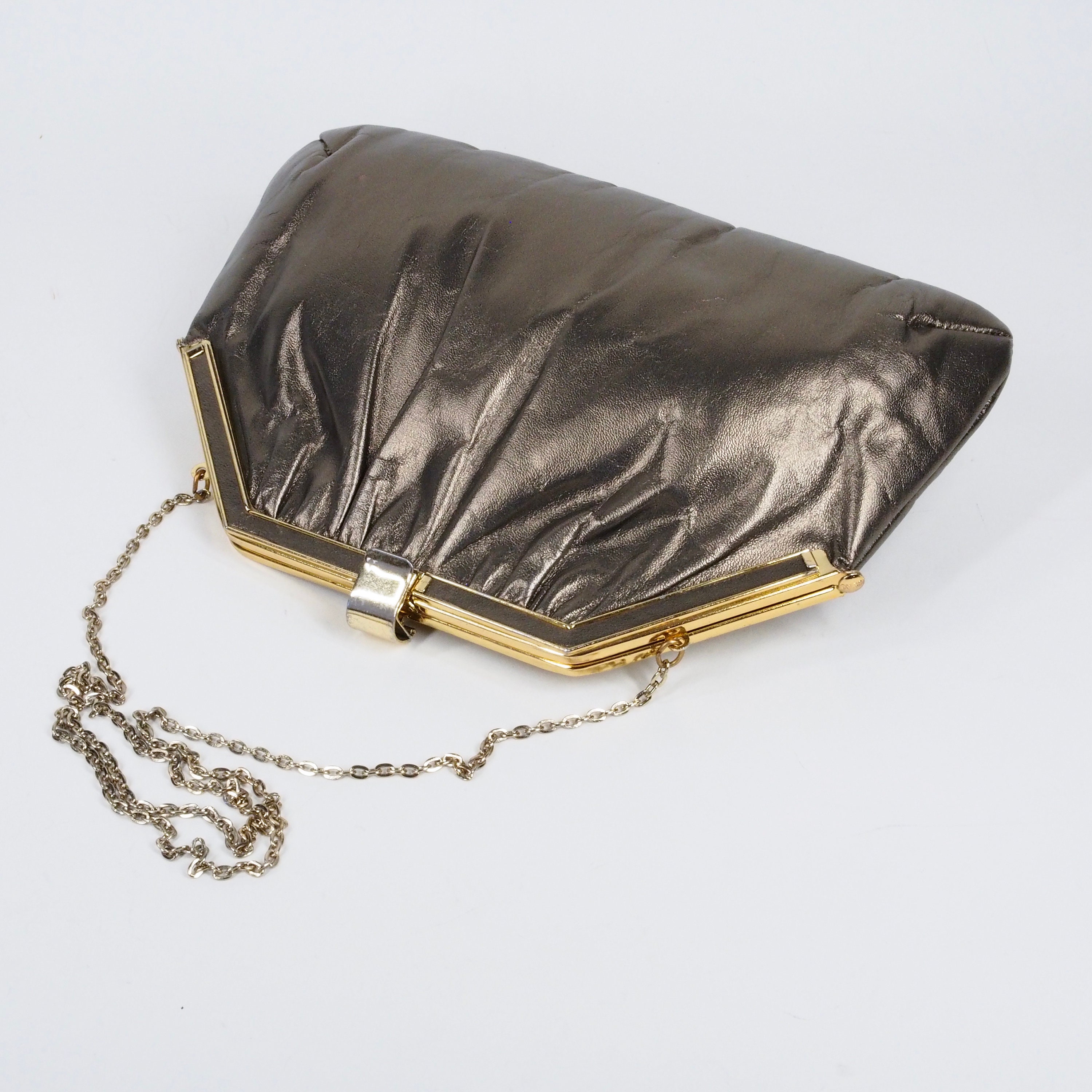 Vintage 70s Metallic Bronze and Gold Tone Metal Frame Handbag: - Etsy