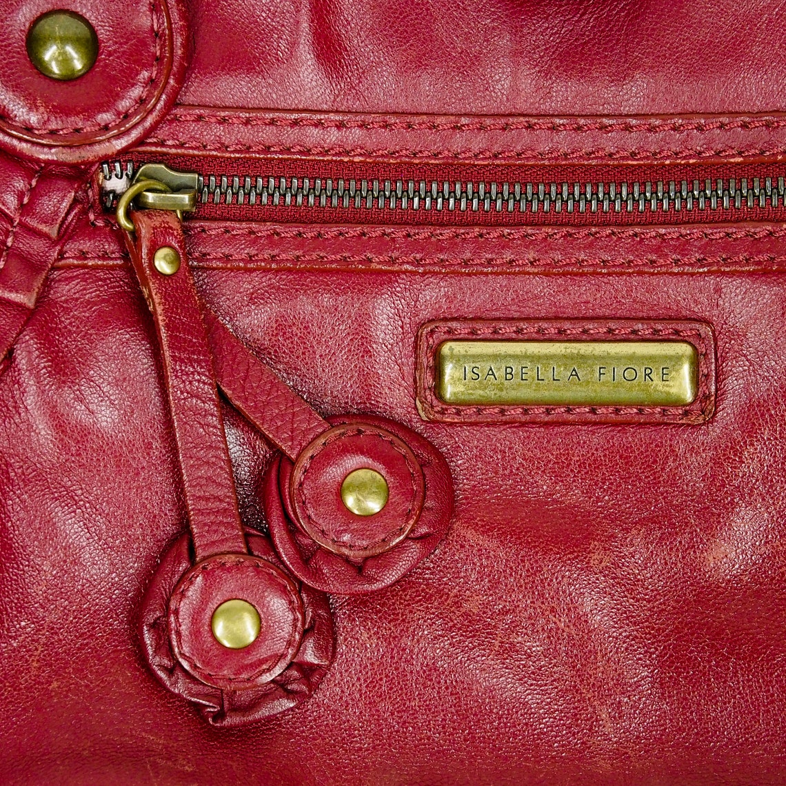 Isabella Fiore Genuine Leather Dark Red Handbag: Hobo Satchel Shopper ...
