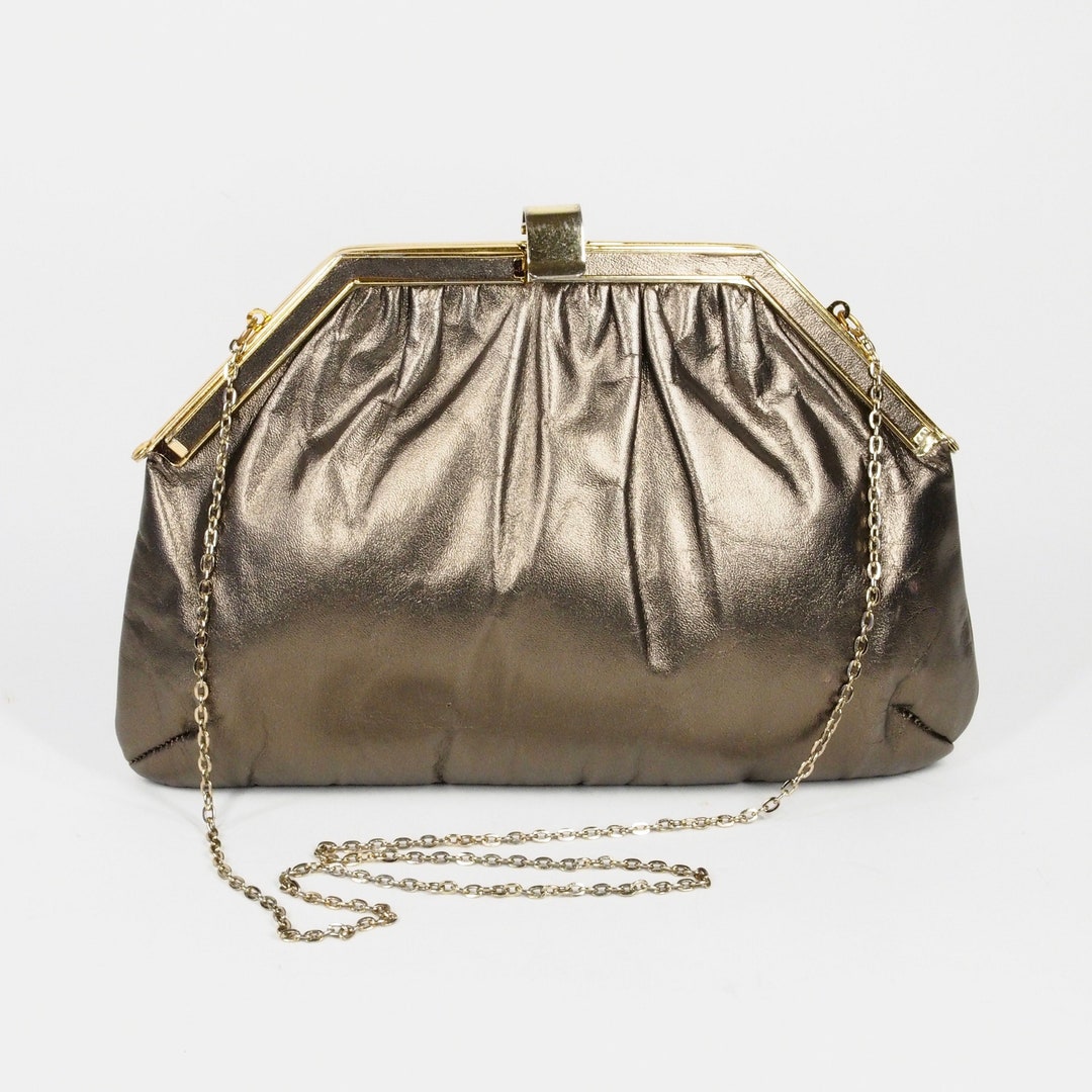 Vintage 70s Metallic Bronze and Gold Tone Metal Frame Handbag: - Etsy