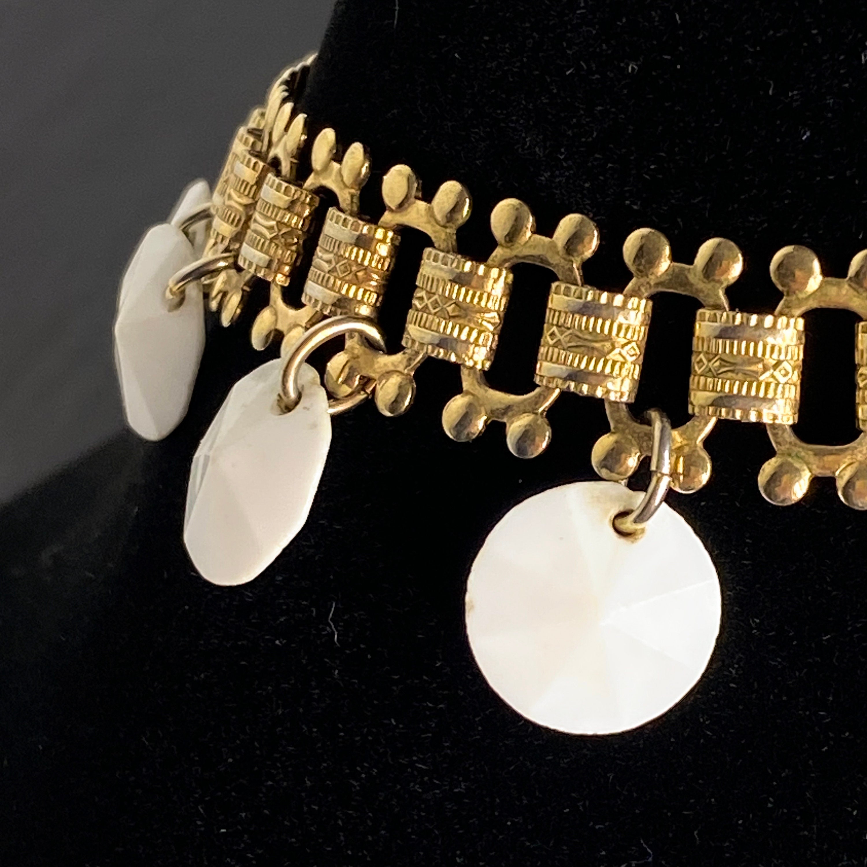 Vintage 60s 70s Choker Necklace Gold Tone Links Faceted White - Etsy