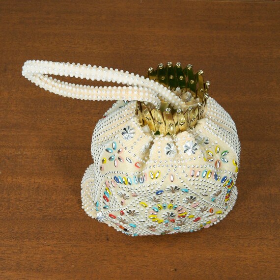 Vintage 50s Reticule Expanding Metal Cream Silver Gol… - Gem