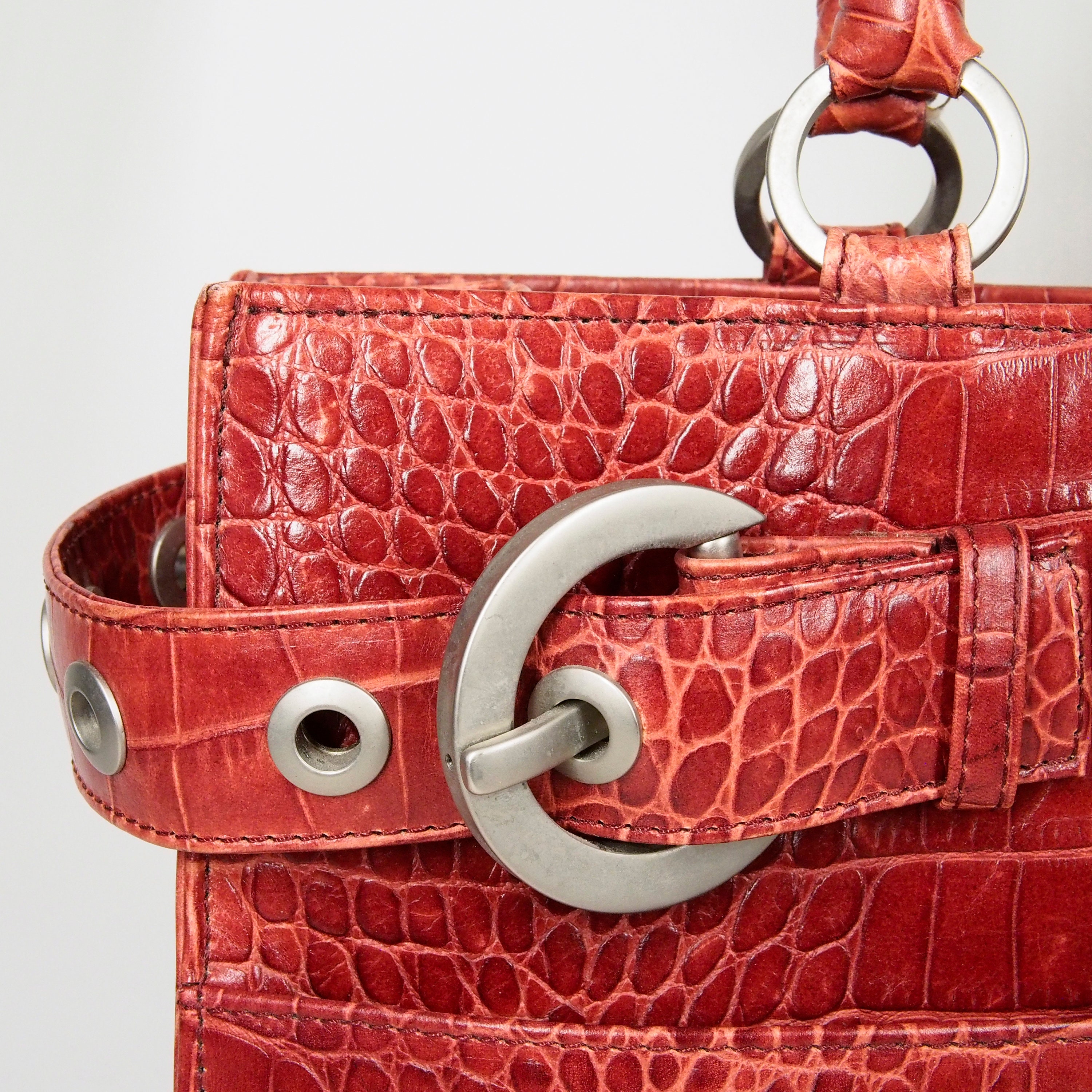 Elaine Turner Designs Leather Croc Embossed Brown Handbag Authentic ...