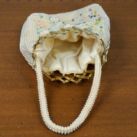 Vintage 50s Reticule Expanding Metal Cream Silver Gol… - Gem