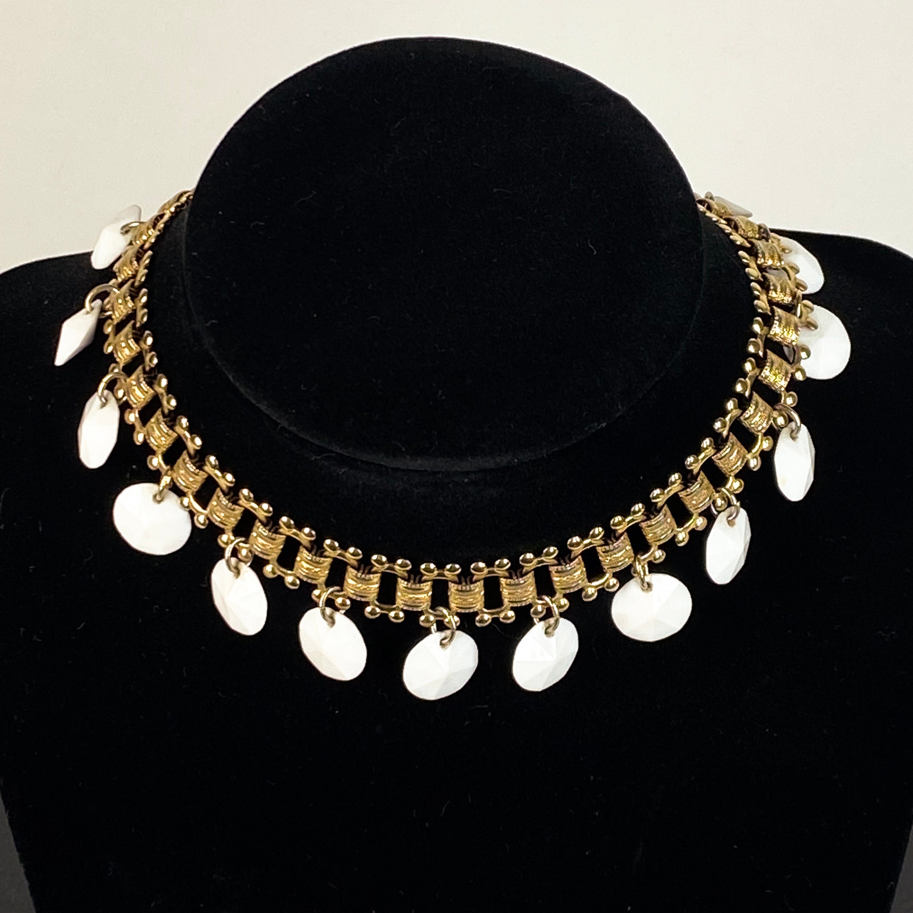 Vintage 60s 70s Choker Necklace Gold Tone Links Faceted White - Etsy