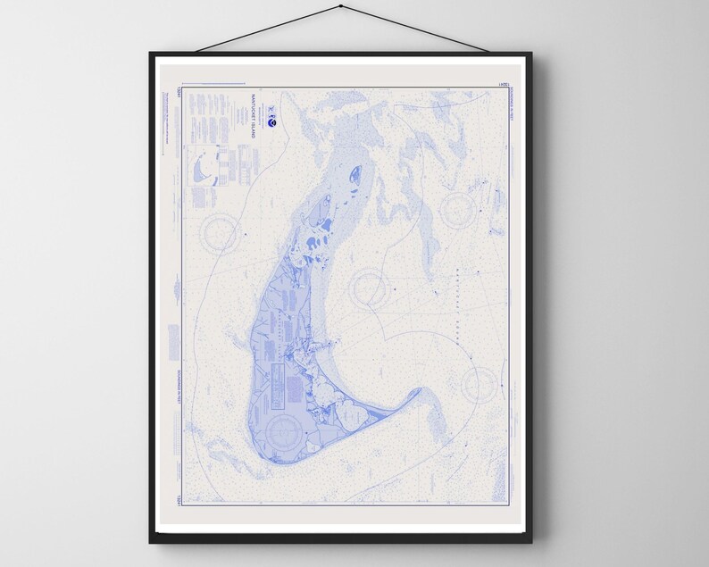 Nantucket Island Map Blueprint, Nantucket Nautical Chart, Home Decor ...